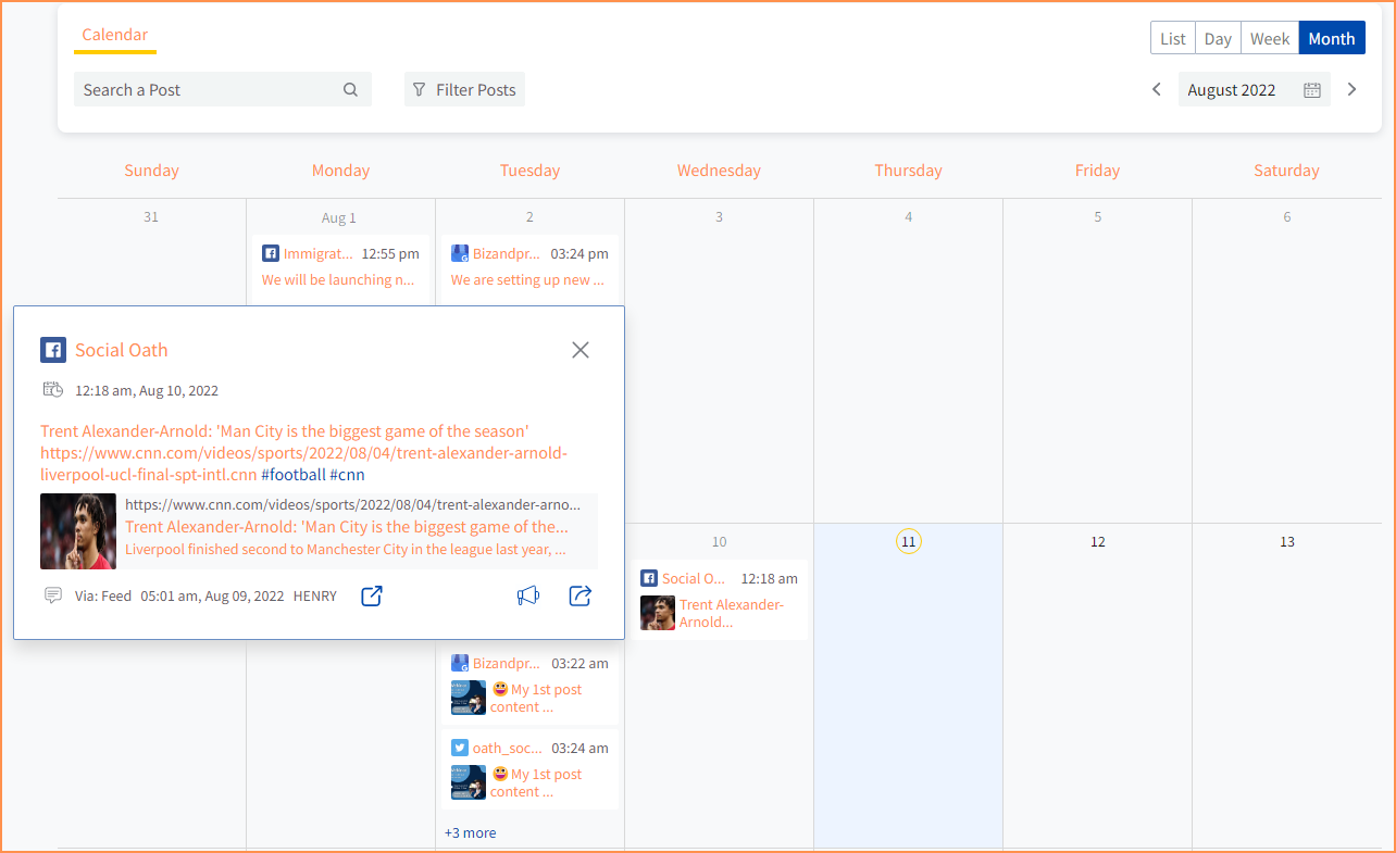 Social Media Calendar – Social Oath